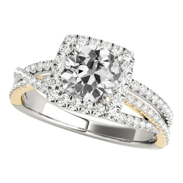 Halo Ring Round Old Mine Cut Diamonds Triple Split Shank 6.25 Carats ...